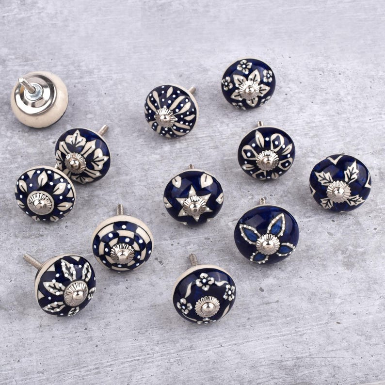 Blue Ceramic Drawer Pulls Knobs Kitchen Cabinet Door Handle Drawer Knobs Hardware Knobs Handmade ...