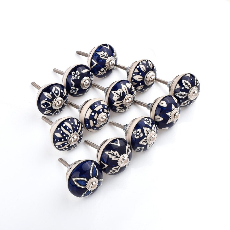 Blue Ceramic Drawer Pulls Knobs Kitchen Cabinet Door Handle Drawer Knobs Hardware Knobs Handmade ...