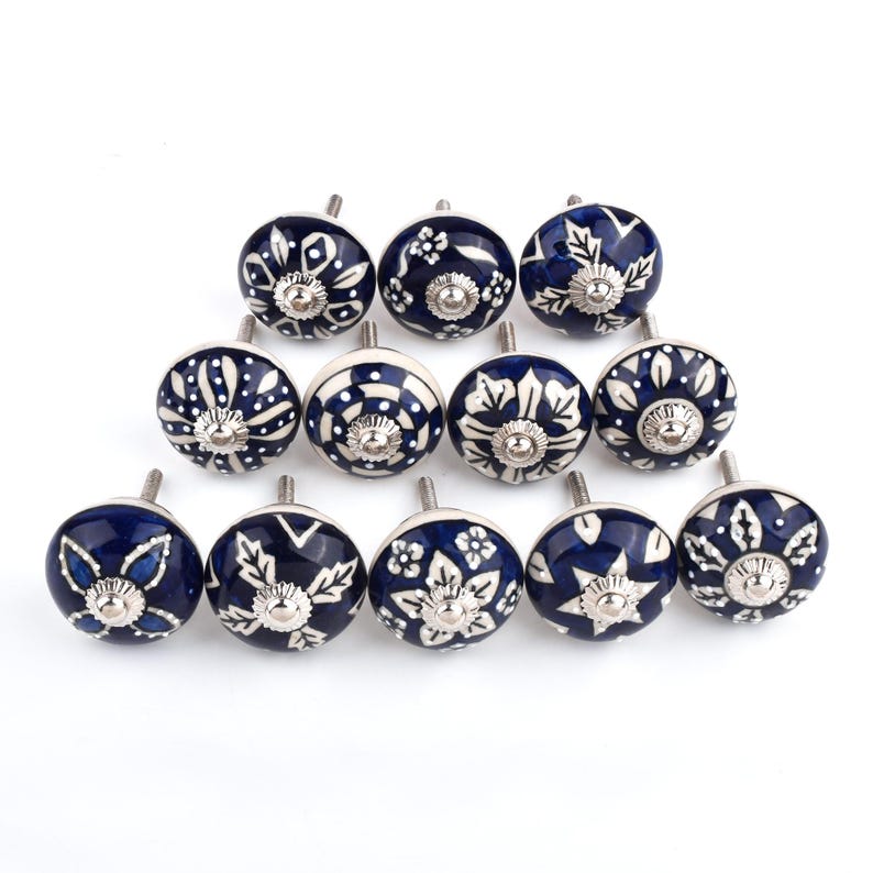 Blue Ceramic Drawer Pulls Knobs Kitchen Cabinet Door Handle Drawer Knobs Hardware Knobs Handmade ...