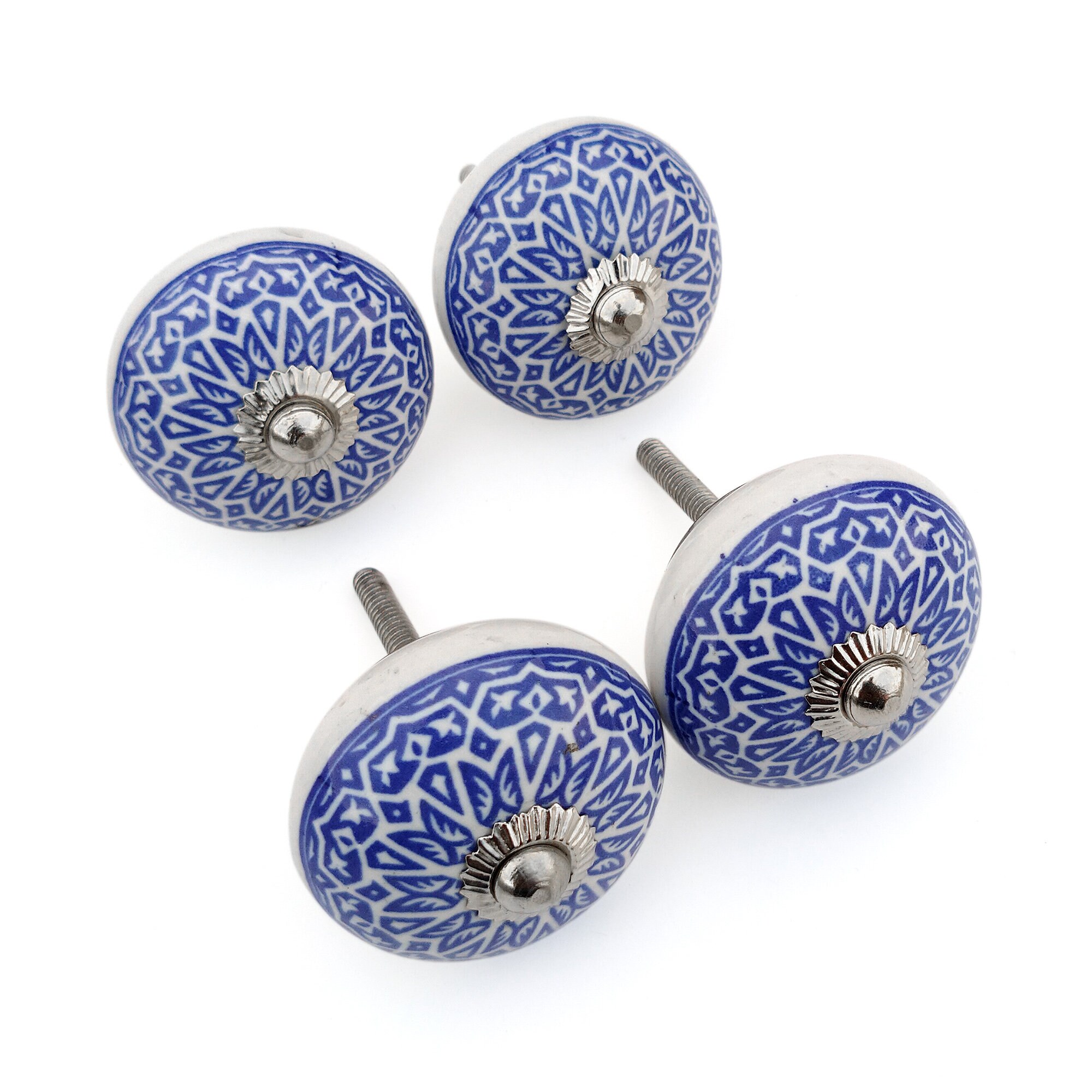 Blue Color Round Flowers Drawer Knobs, Handmade, Hand Painted, Dark ...
