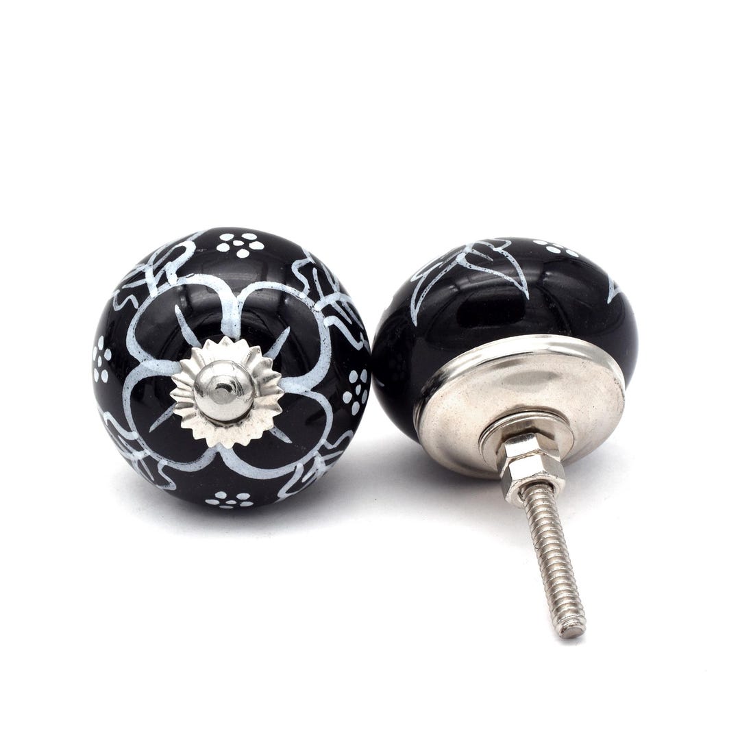 Black & White Ceramic Knobs Kitchen Cabinet Drawer Knobs Hardware Knobs Handmade Knobs Cabinet ...