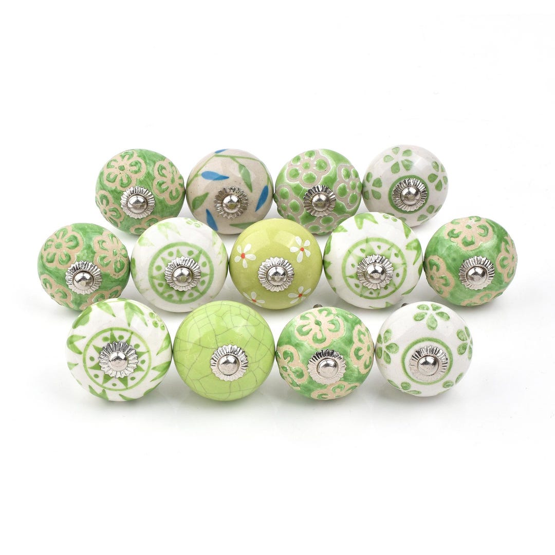 Green Mix Ceramic Door Knobs Hand-painted Kitchen Cabinet Drawer Knobs Vintage Knobs Ceramic ...