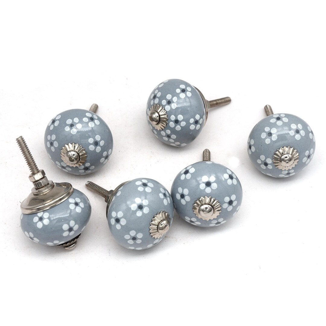 Grey & White Ceramic Knobs, Ceramic Door Knobs Kitchen, Cabinet Drawer Pulls, Cupboard Knobs ...