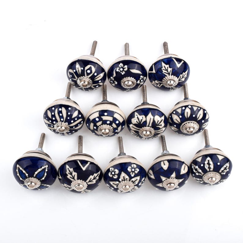 Blue Ceramic Drawer Pulls Knobs Kitchen Cabinet Door Handle Drawer Knobs Hardware Knobs Handmade ...