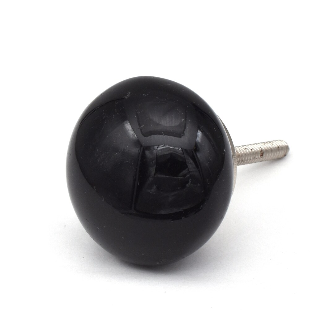 Black Round Ceramic Knob, Vintage Cabinet Hardware, Handmade(set of 1 ...