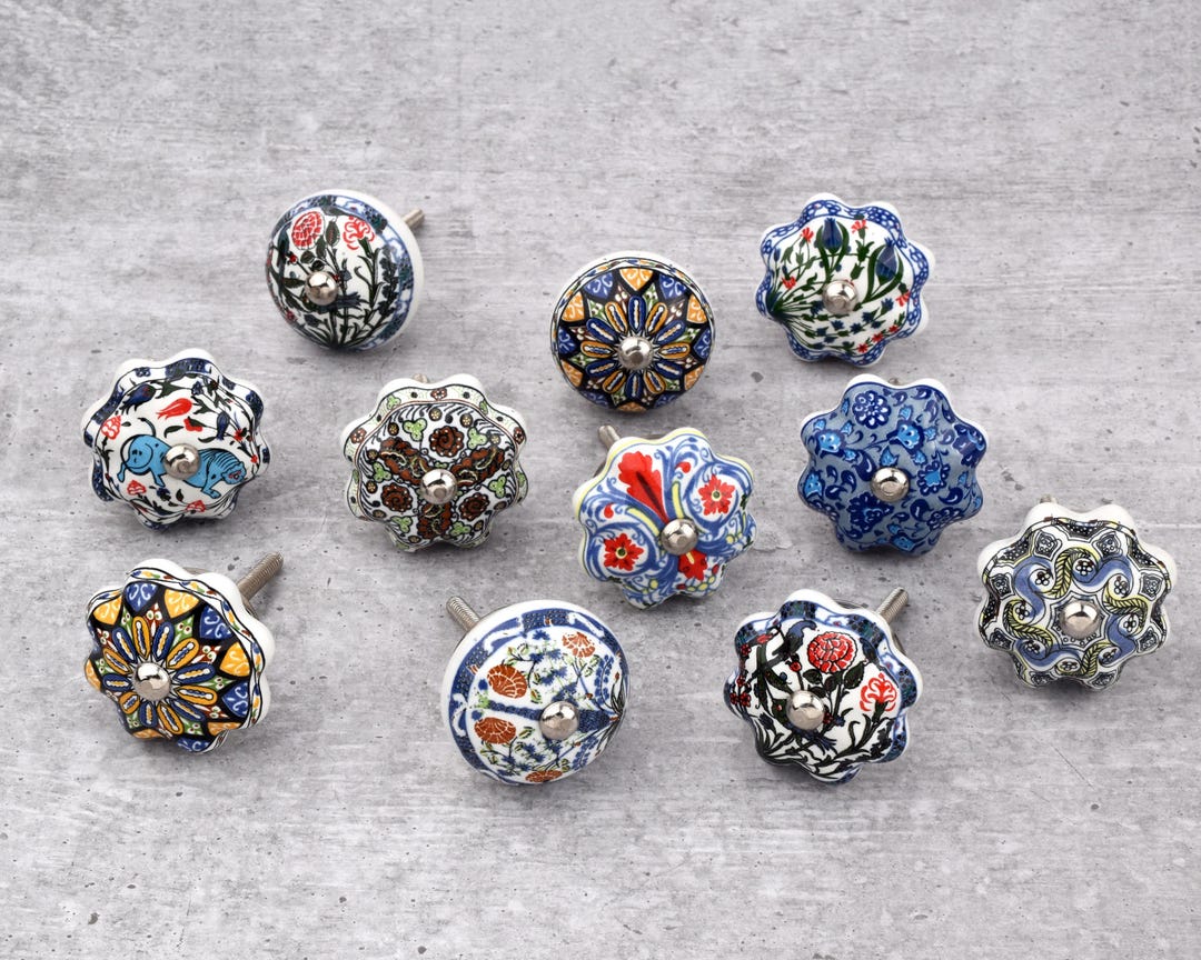 Handprint Knobs Cabinet Ceramic Knobs Assorted | Flower Designs| Drawer ...