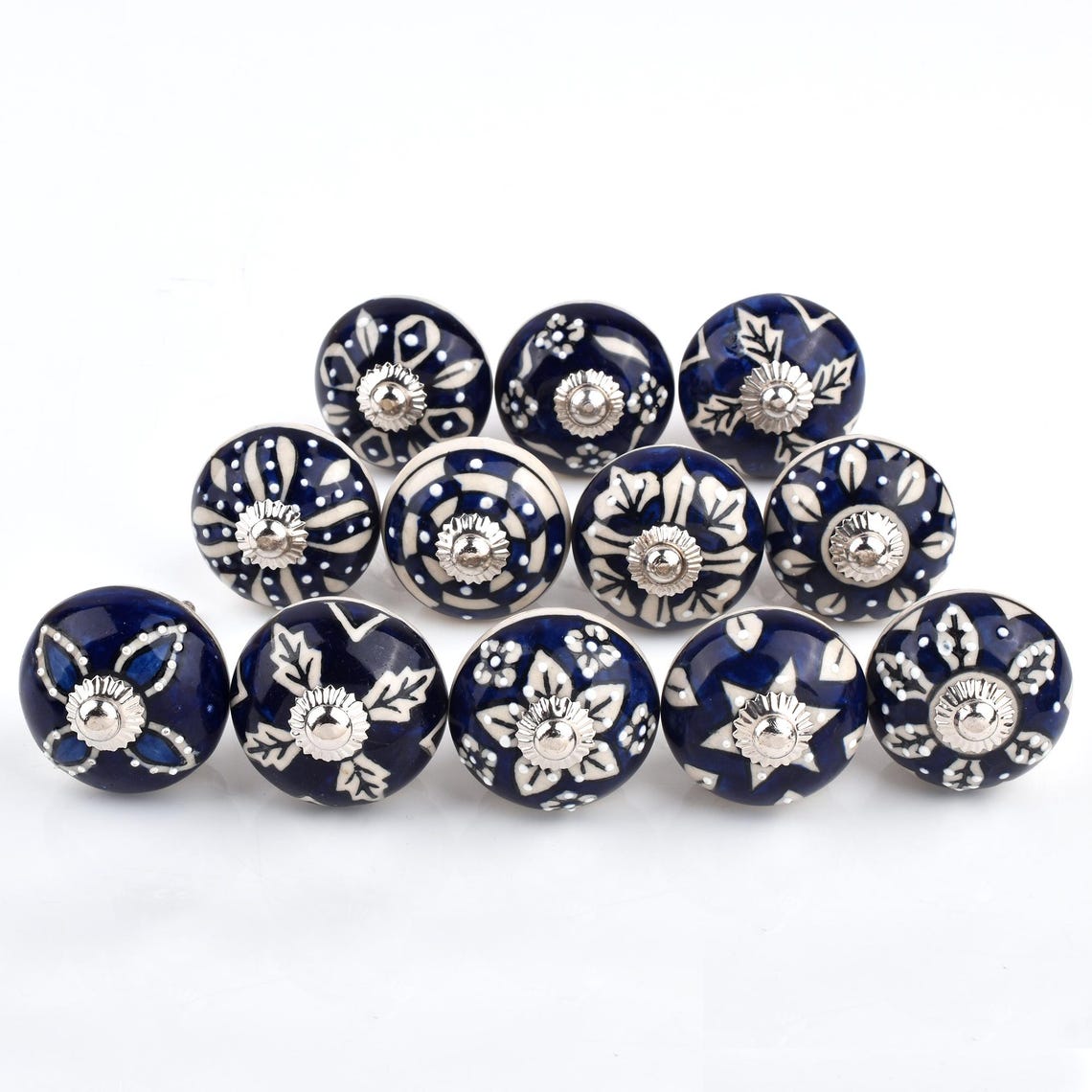 Blue Ceramic Drawer Pulls Knobs Kitchen Cabinet Door Handle Drawer Knobs Hardware Knobs Handmade ...