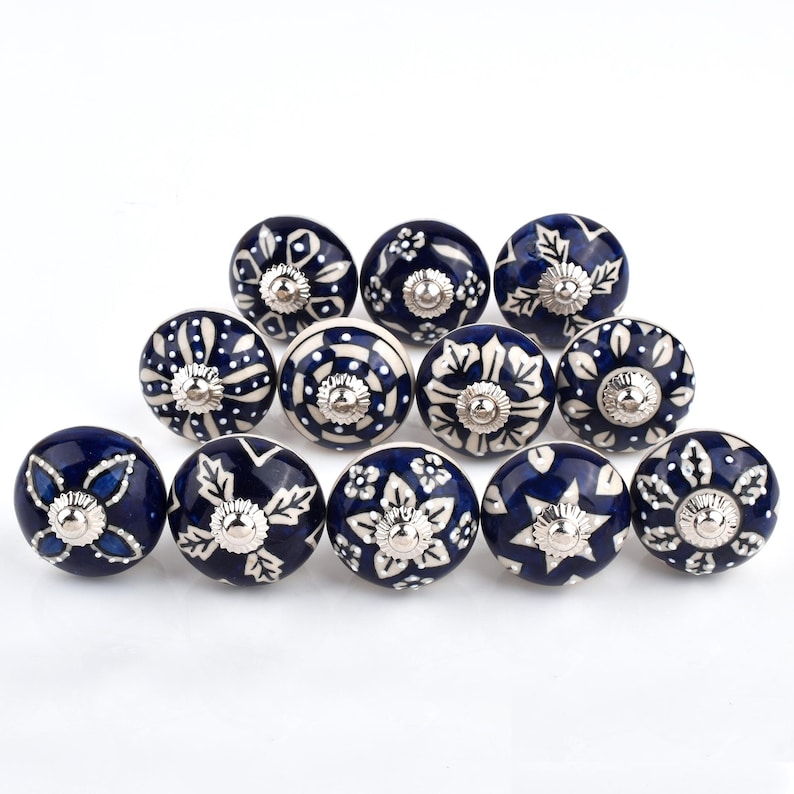Blue Ceramic Drawer Pulls Knobs Kitchen Cabinet Door Handle Drawer Knobs Hardware Knobs Handmade ...