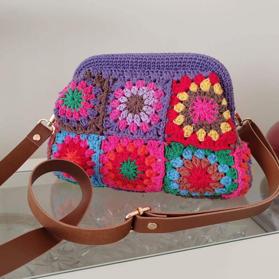 Purple Granny Square Claps Clutch, Crochet Lavender Color Pouch for ...
