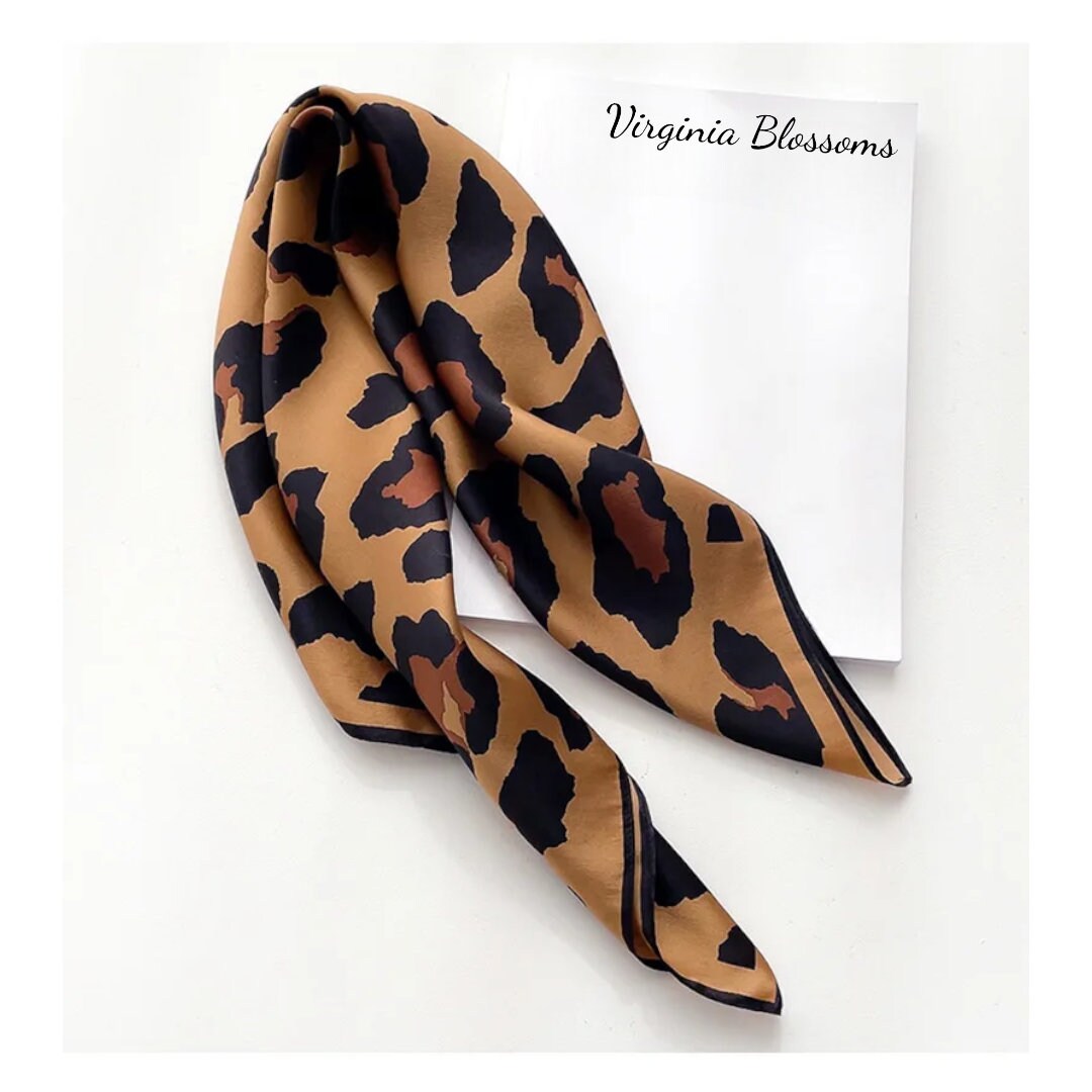 Brown Dark Camel 68cm 100% Silk Square Scarf, Women's Scarf, Animal ...