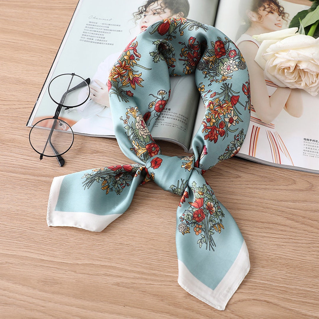 Bouquet of Flowers Square Scarf 70cm Silk-feel, Women's Scarf, Hair ...