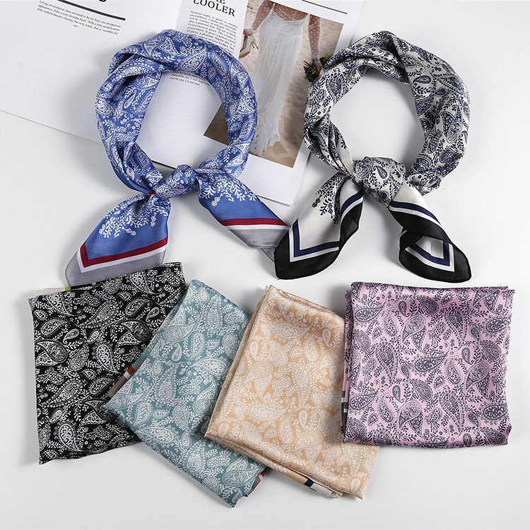 Paisley Blue Square Scarf 70cm Silk-Feel Women's Scarf | Etsy