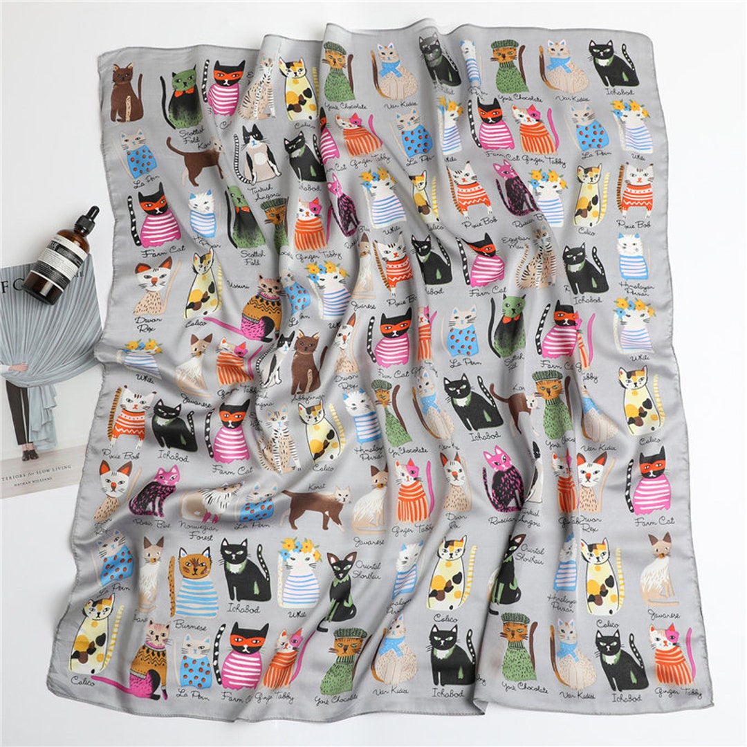 Cat Print Scarf 90cm Silk-feel Women's Scarf Hair - Etsy
