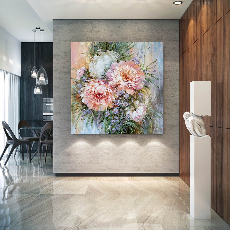 Abstract Peonies Art Peony Print Flower Market Print Light Green Wall ...