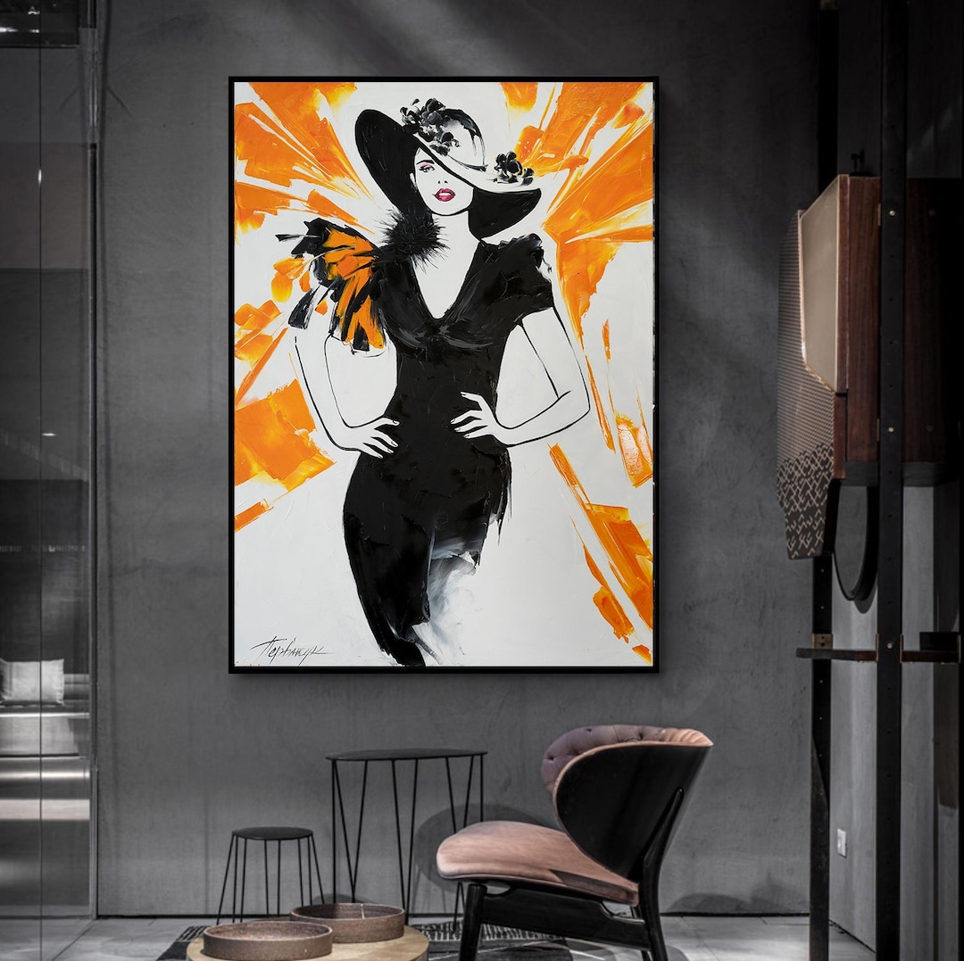 Glam Wall Art Glamour Girl Photo Orange Black Print Pop Culture Wall ...