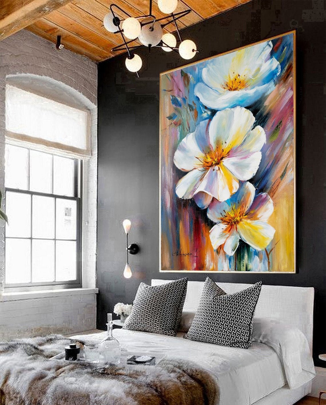Large Flower Wall Art Abstract Print Floral Canvas Art Yellow ...