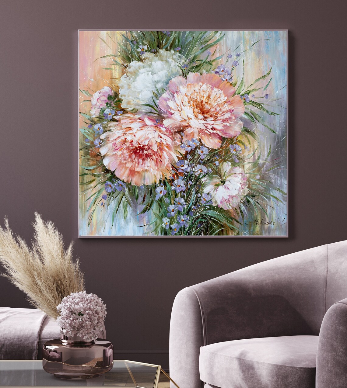 Abstract Peonies Art Peony Print Flower Market Print Light Green Wall ...