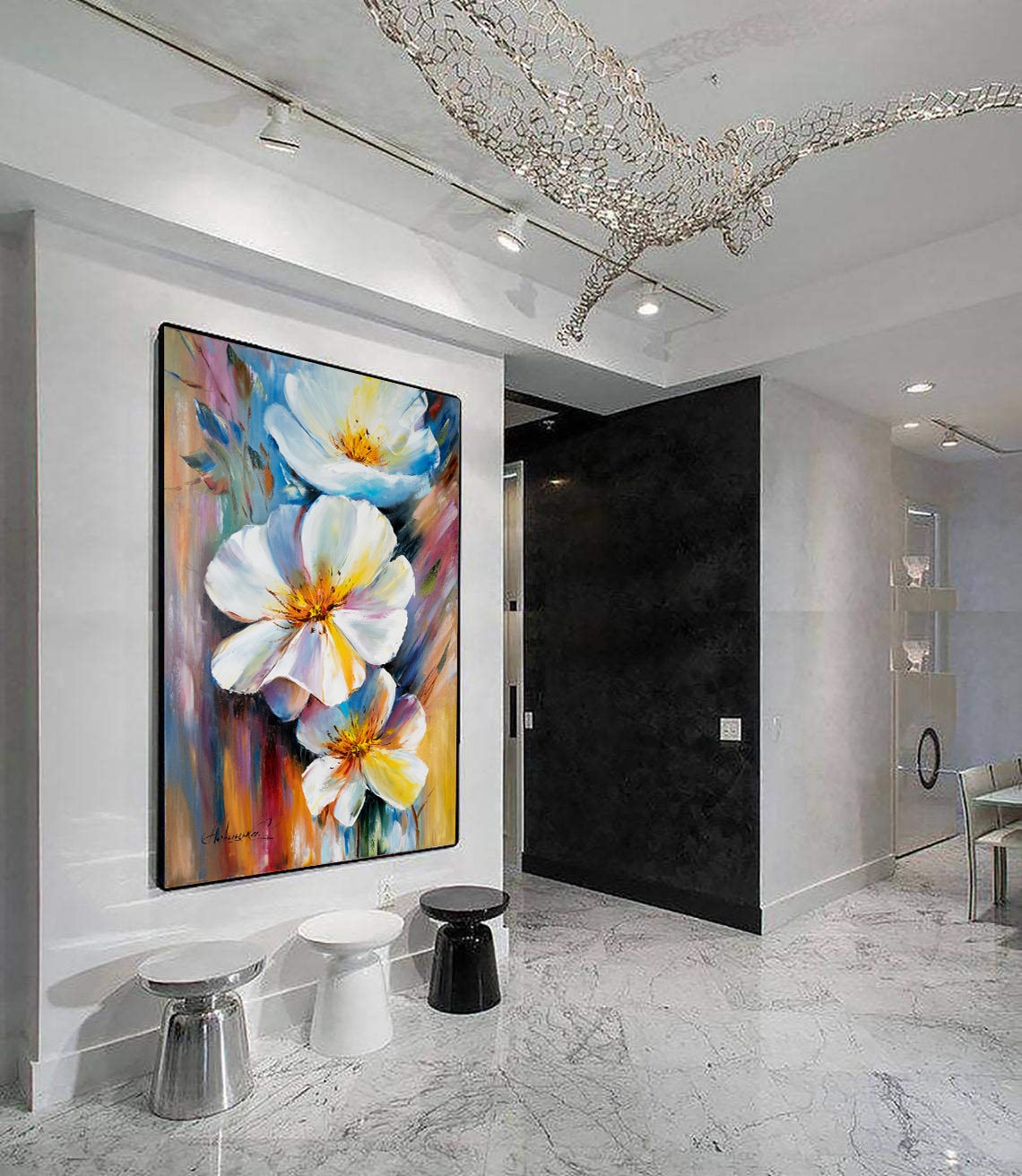 Large Flower Wall Art Abstract Print Floral Canvas Art Yellow ...