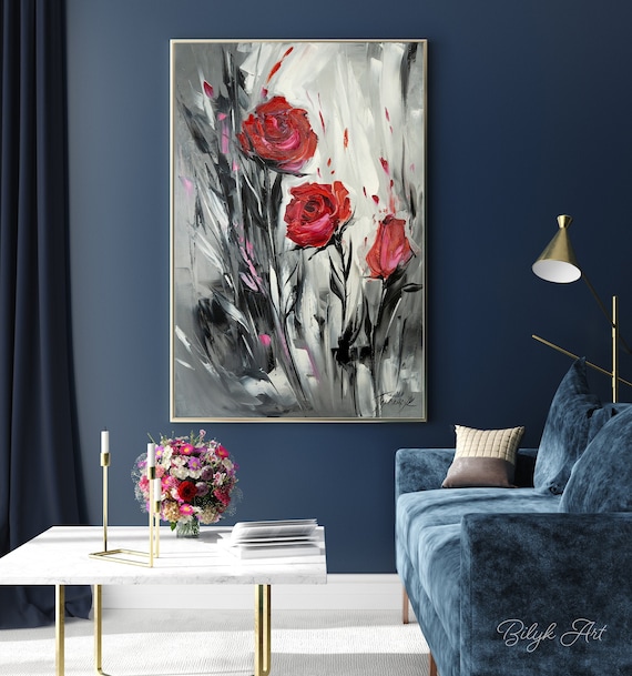 Red Roses Print Abstract Flower Art Prints Red Floral Wall Art | Etsy