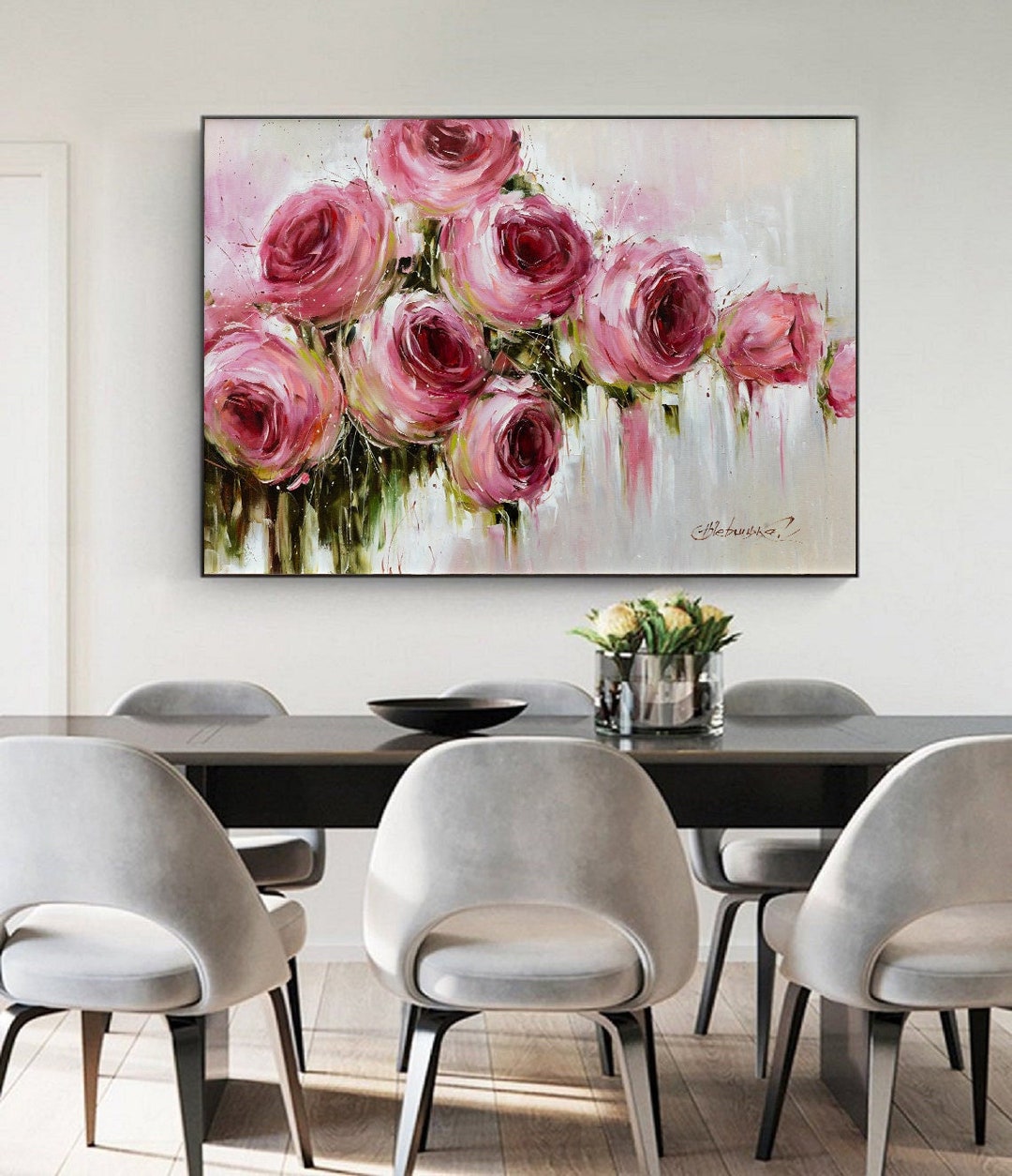 Abstract Flower Wall Art Large Art Print Floral Canvas Art Pink Roses ...