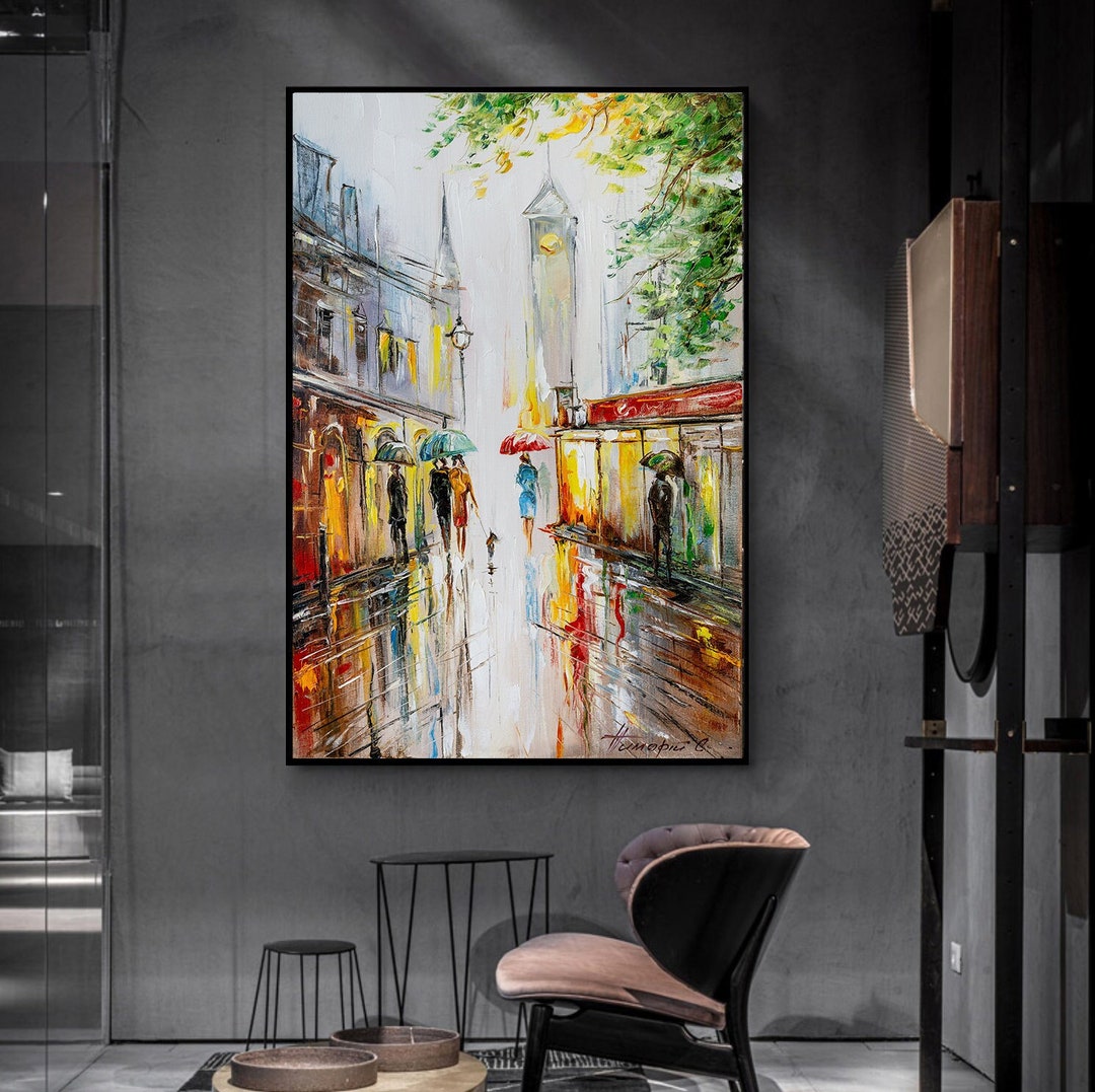 Rain Art Print City Street Art Rainy Day Print Colorful Art Poster Home ...