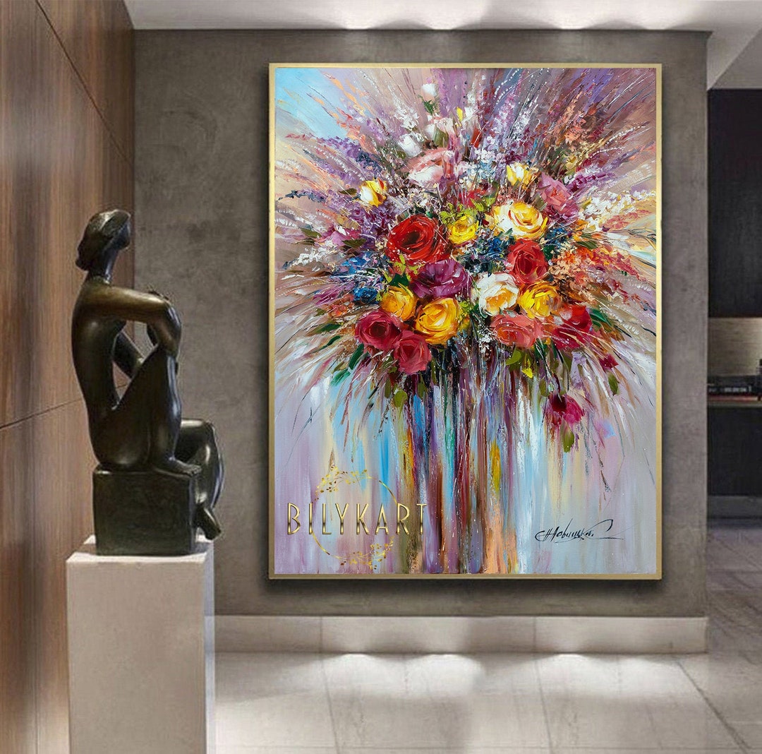 Large Floral Art Print Abstract Flowers Print Floral Canvas Art Rose ...