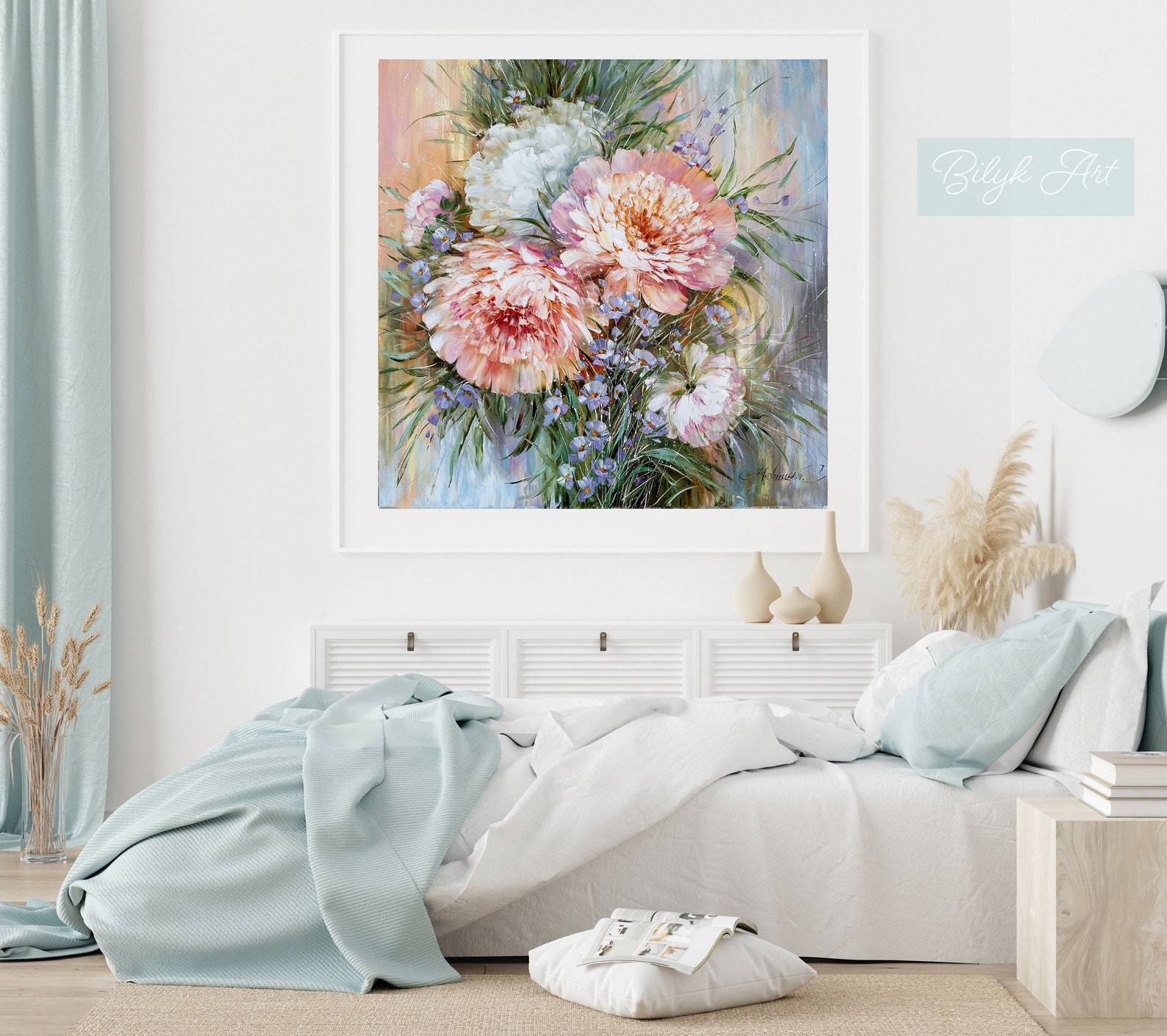 Abstract Peonies Art Peony Print Flower Market Print Light Green Wall ...