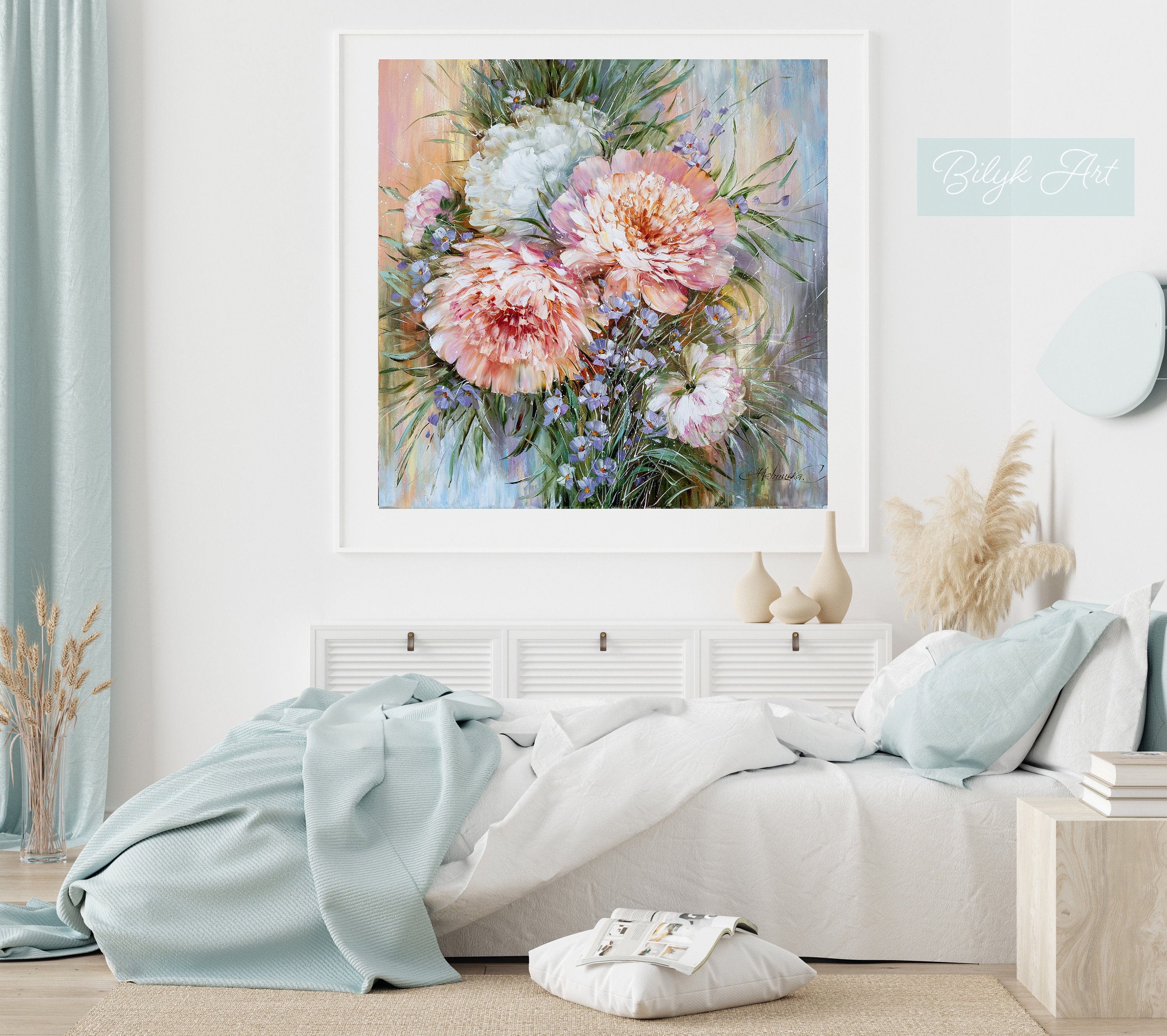 Abstract Peonies Art Peony Print Flower Market Print Light Green Wall ...