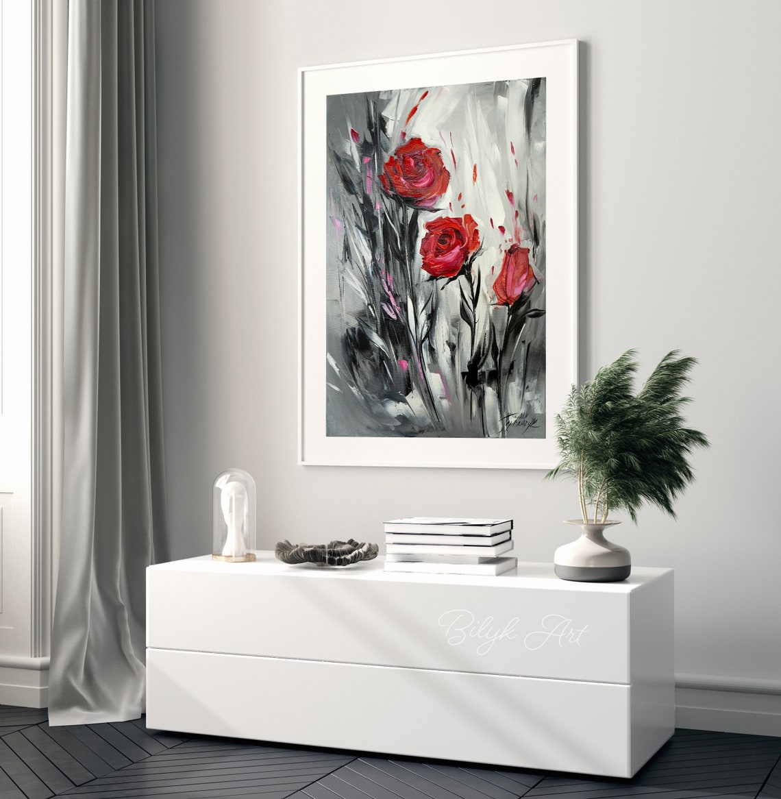 Red Roses Print Abstract Flower Art Prints Red Floral Wall Art Dark ...