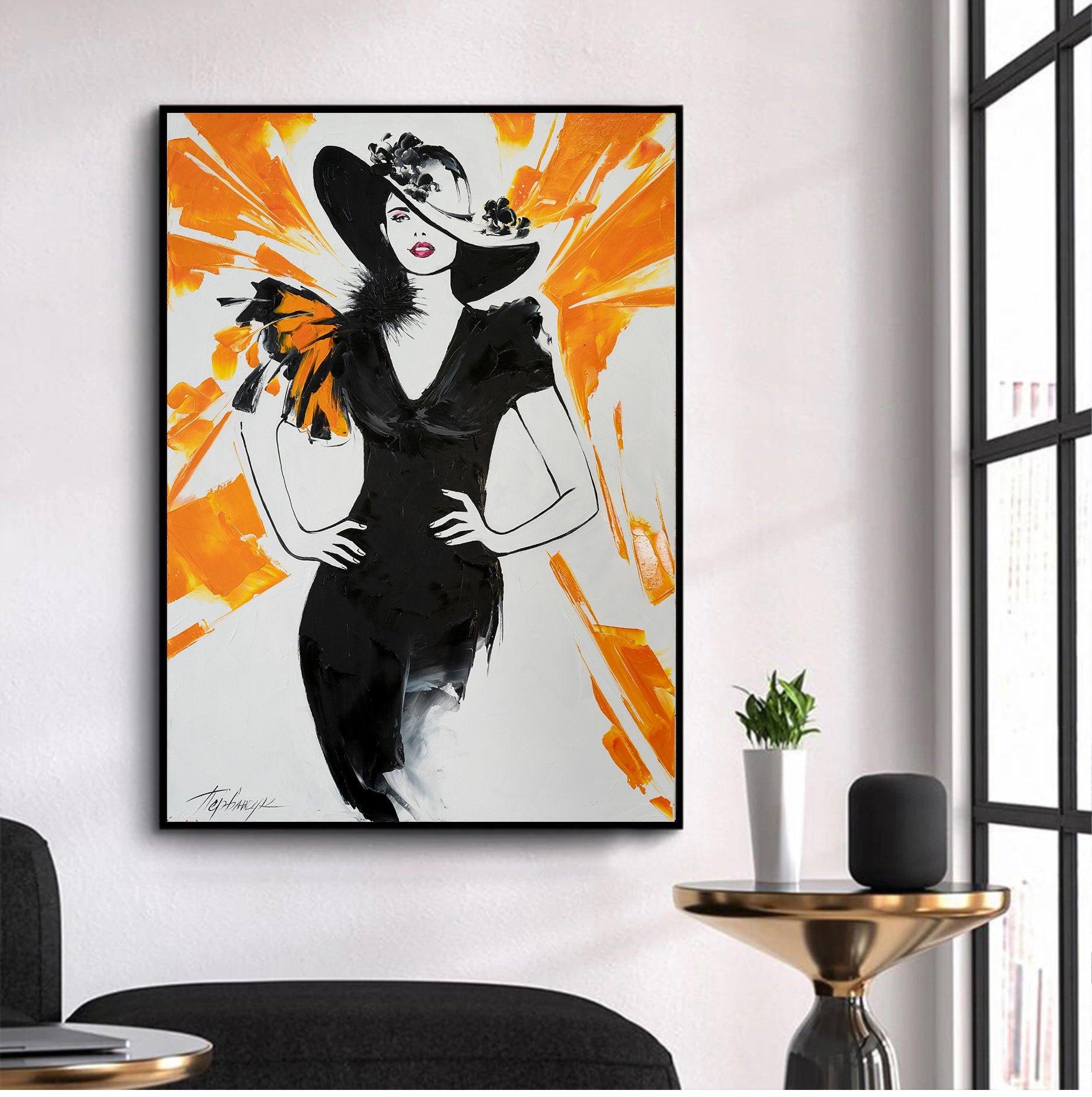 Glam Wall Art Glamour Girl Photo Orange Black Print Pop Culture Wall ...