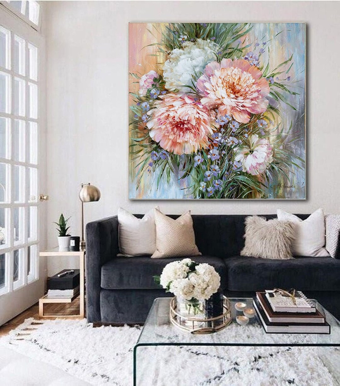 Abstract Peonies Art Peony Print Flower Market Print Light Green Wall ...