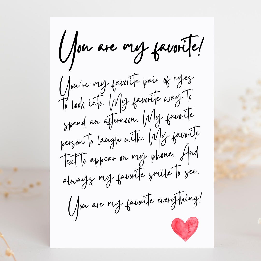 You Are My Favorite! Valentine's Day Card With Matching Envelope | 5 X ...