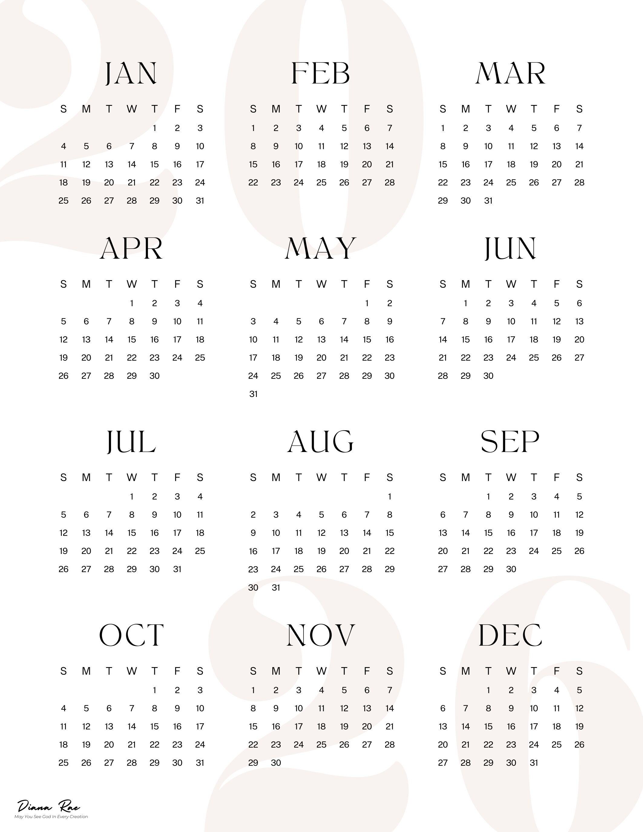 2025-2026 Wall Calendar | Digital Download | Print on 8.5 X 11 Size for ...