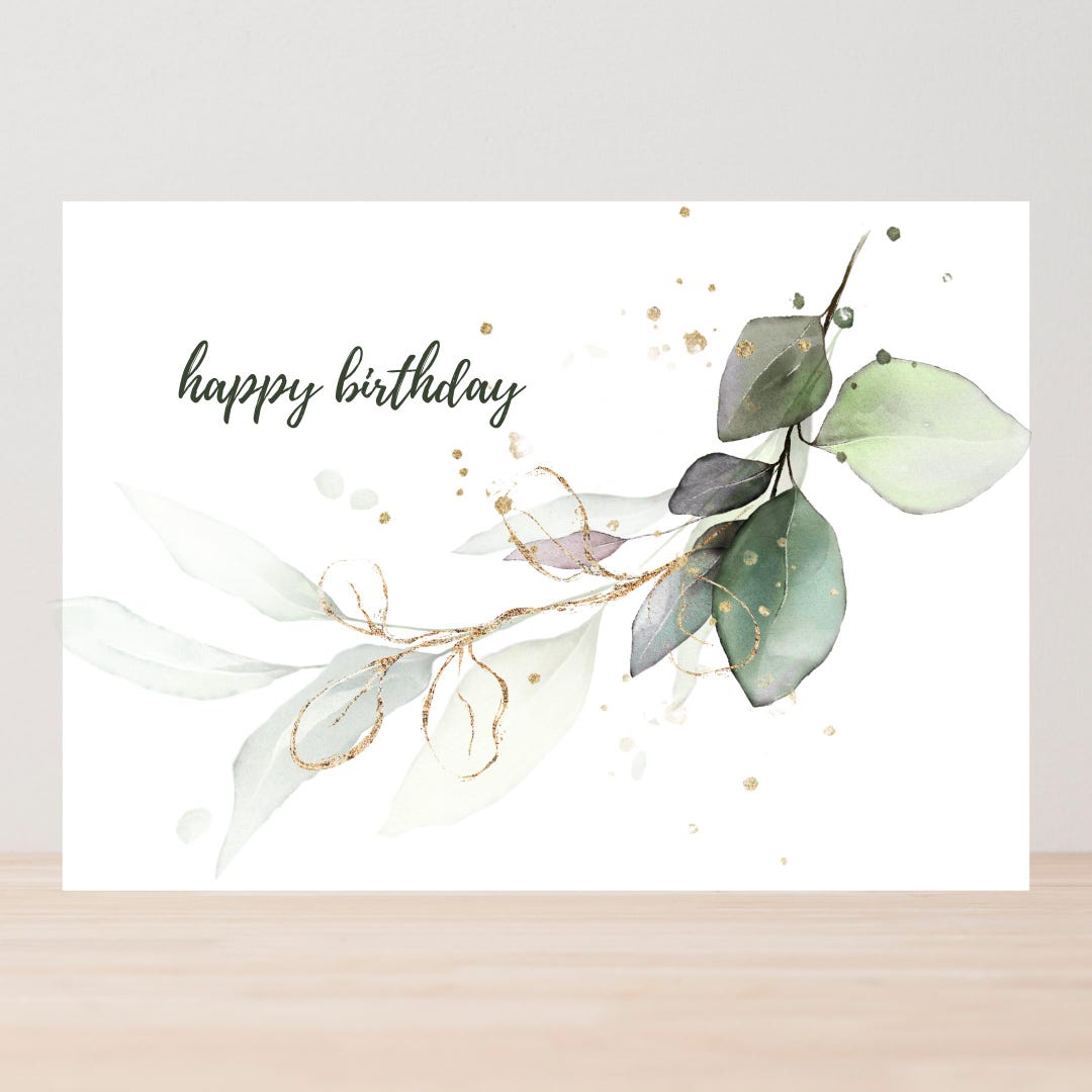 Botanical Birthday Card Set: Gold Glitter Leaves, Handmade in USA - Etsy
