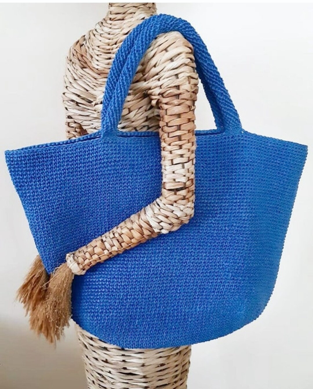 Crochet Raffia Bag, Raffia Beach Tote, Handmade Royal Blue Handbag - Etsy