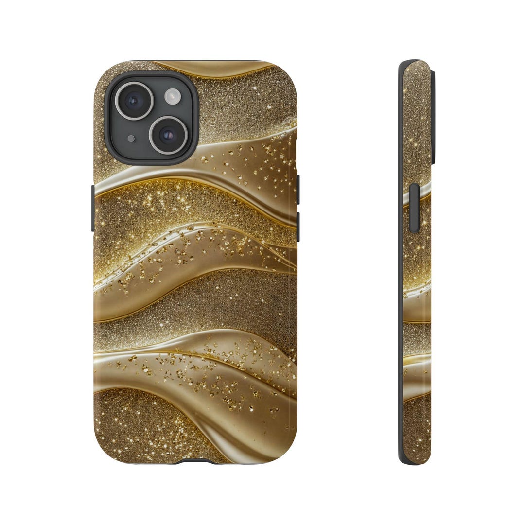 Gold Glitter Phone Case, Luxury Wave iPhone Case, Elegant Sparkle Cover ...