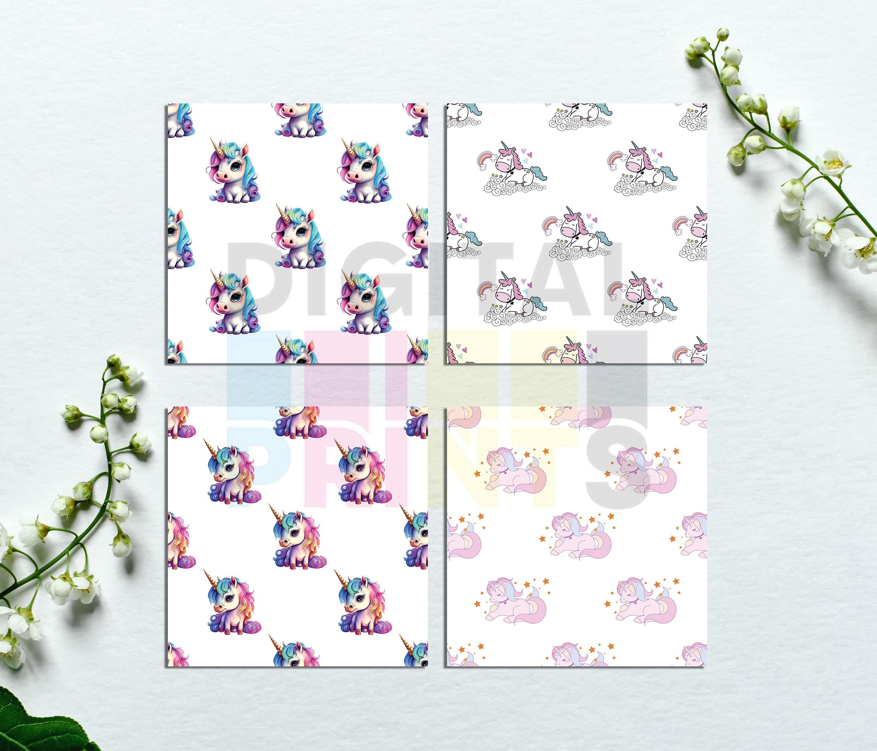 Cute Baby Unicorn Digital Paper Pack Unicorn Pattern - Etsy