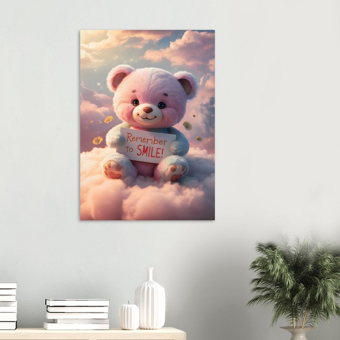 Cute Teddy Bear Poster Remember to Smile Premium Matte Paper - Etsy