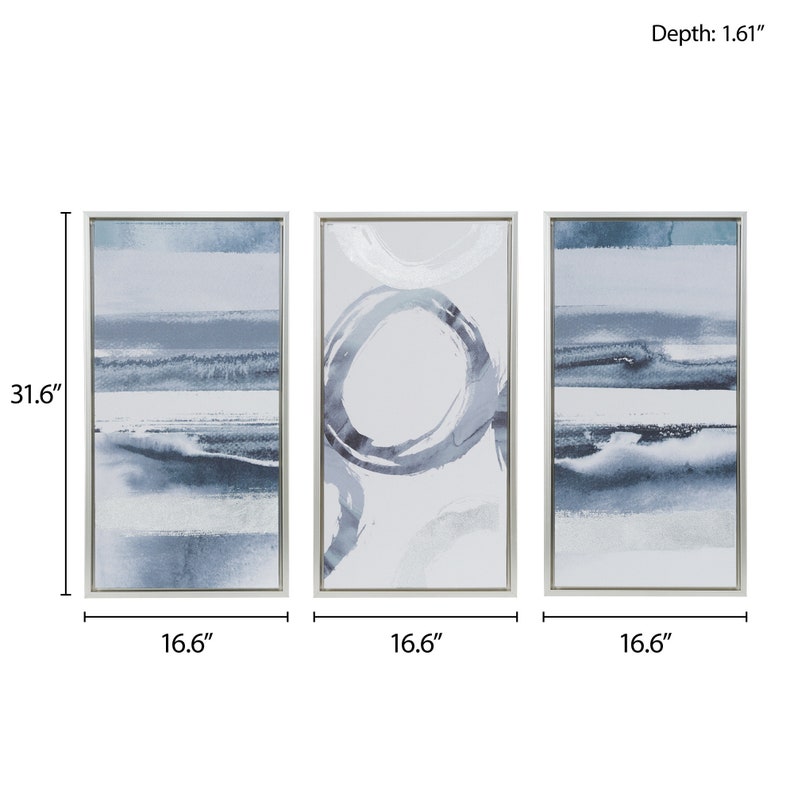 Modern Silver Framed Wall Art Set of 3 Abstract Gel Coated Canvas Wall ...
