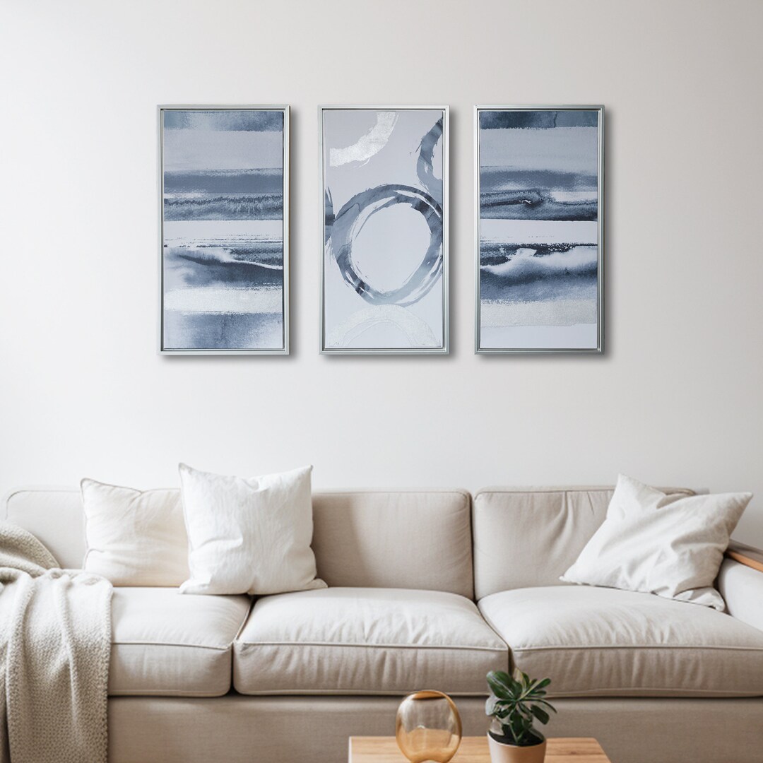 Modern Silver Framed Wall Art Set of 3 Abstract Gel Coated Canvas Wall ...