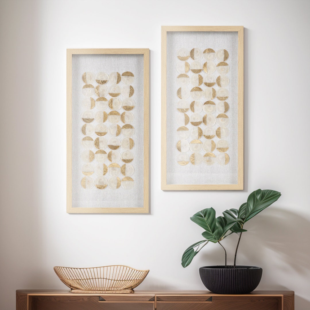 Handpainted Capiz Wall Art Set Living Room Decor Framed Shadowbox 2 PC ...