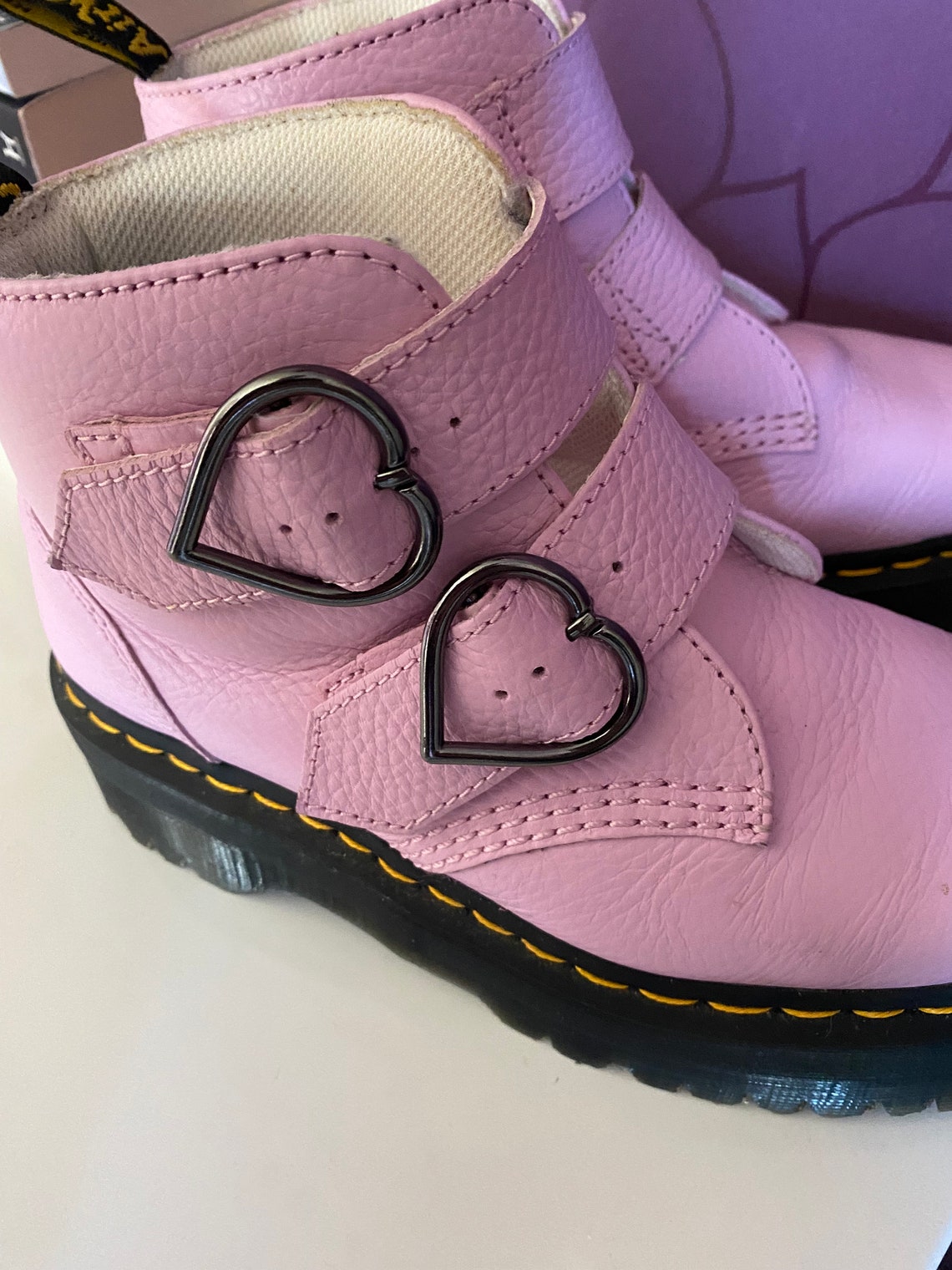 Dr Martens Original Devon Heart Leather Platform Boots in Pastel Pink ...