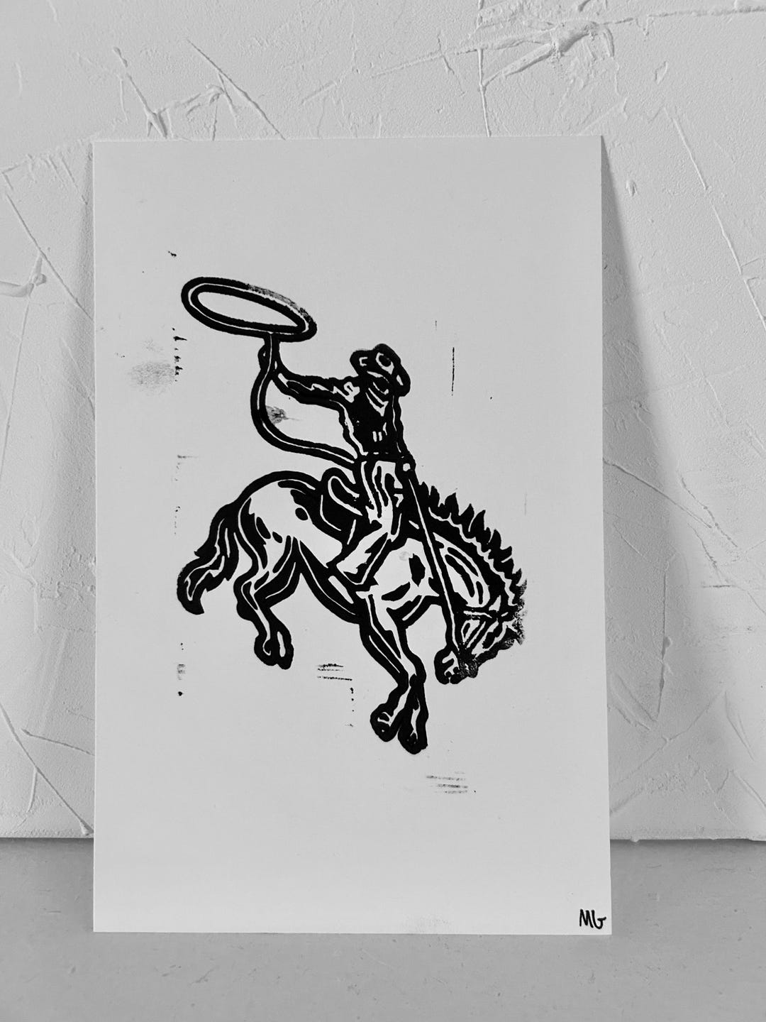 Cowboy Handmade Linocut Print - Etsy