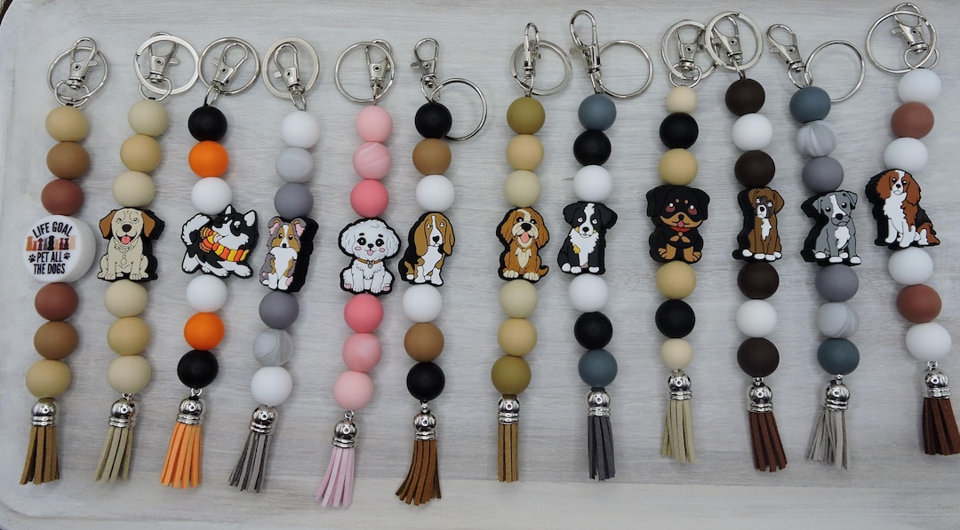 Dog Breed Keychain: Handmade Silicone Bead Tassel Key Ring - Etsy