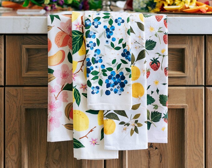 Set of 5 Tea Towels Fruit Tea Towels Kitchen Towel Farmhouse Kitchen ...
