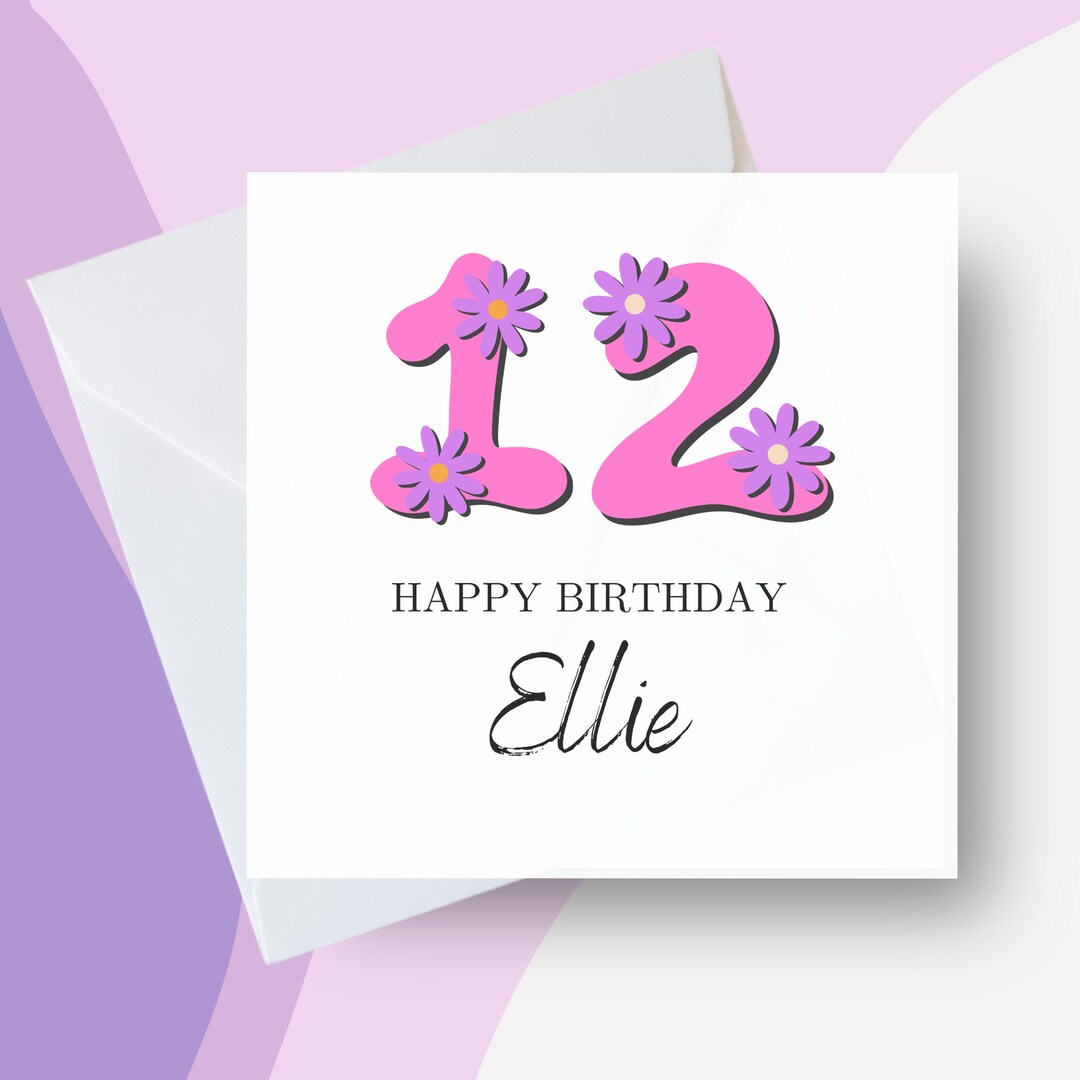 12th Birthday Card, Personalised Number Cards, Birthday Cards for Her ...