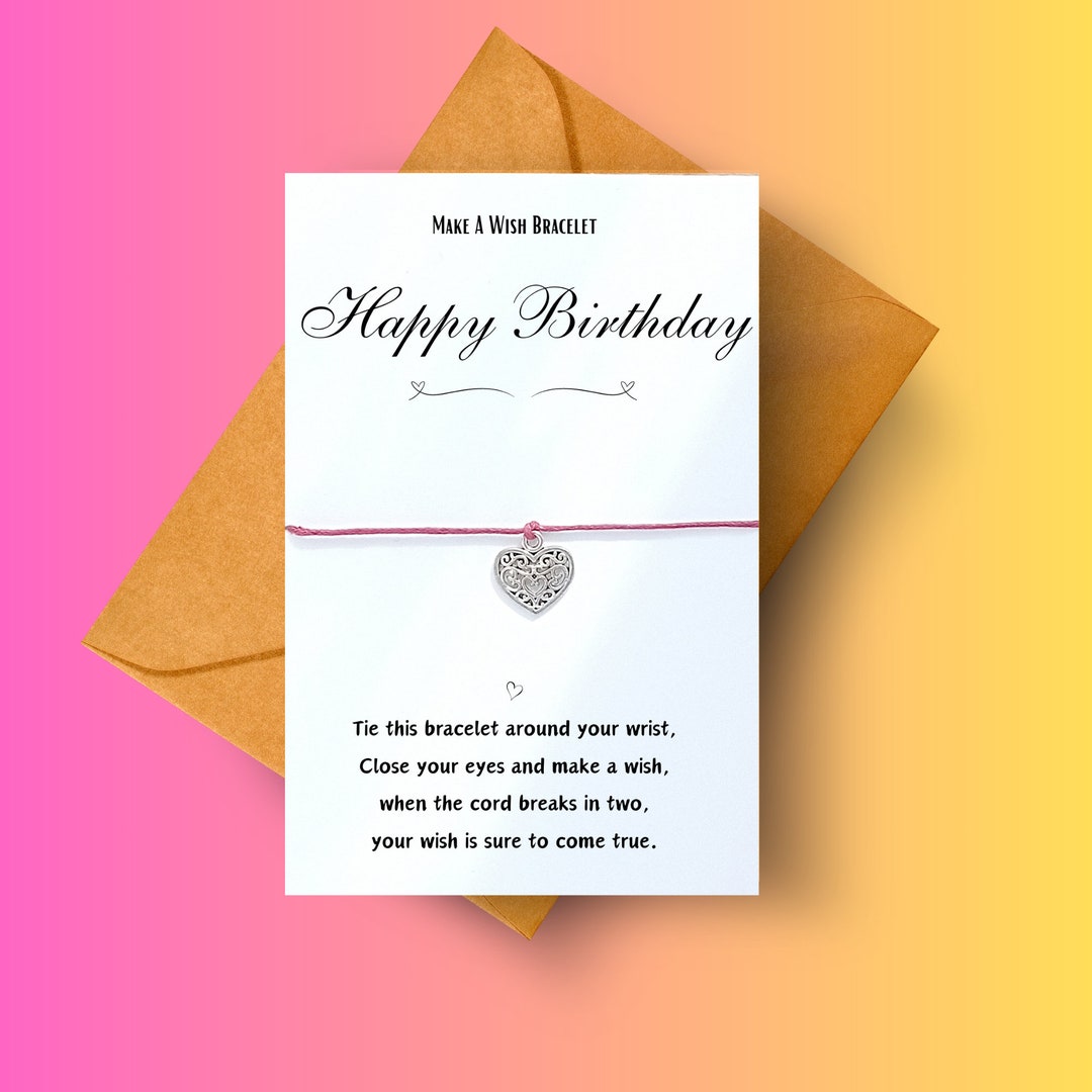 Happy Birthday Card and Gift, Personalised Wish Bracelet, Heart ...