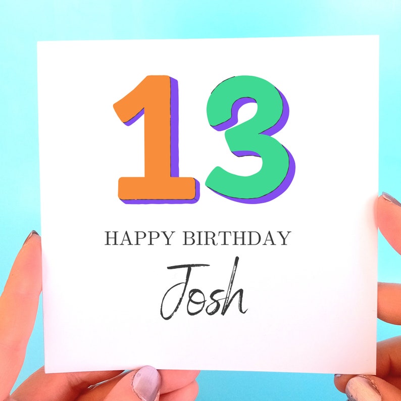 13th Birthday Card, Personalised Number Cards, Birthday Cards for Him ...