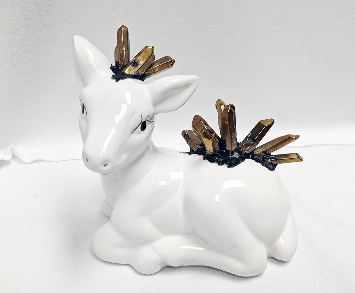 Gold Crystal Adorned Deer Decor Piece, Gold Deer, Gold Ceramic Art ...