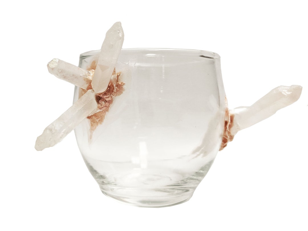 Mini Quartz Crystal Adorned Planter With Bronze Crystals, Geode Glass ...